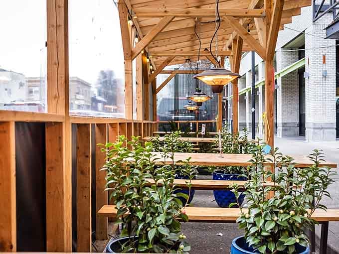 Patio dining with heat lamps means your pizza obsession doesn't have to be a seasonal relationship anymore.