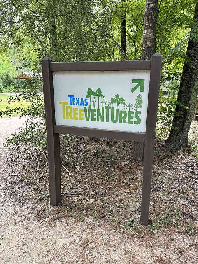 This cheerful sign marks the gateway to an experience that'll have you rethinking what's possible among the trees.
