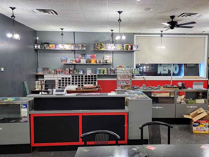 The counter where noodle magic happens and gaming dreams begin, all under one wonderfully unexpected roof.