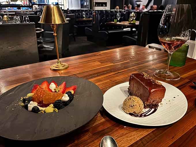 Those sculptural lights cast the perfect glow for an evening where the food tastes as good as everything looks around you.