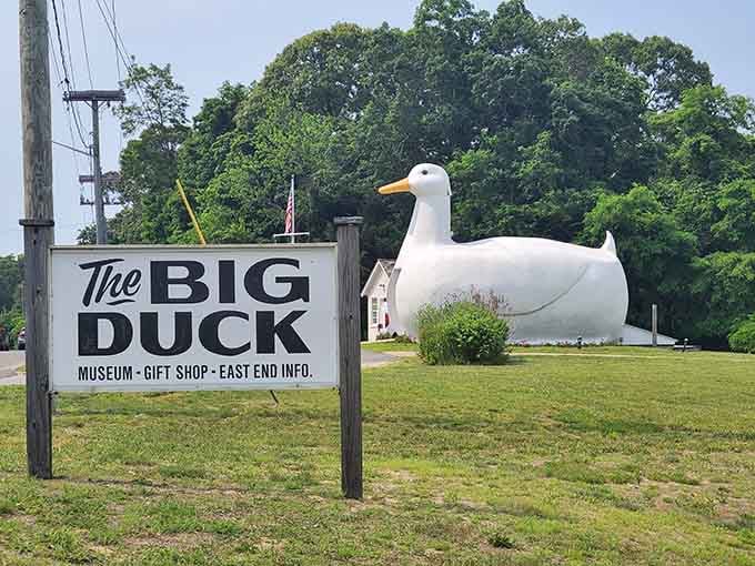 The sign says it all: museum, gift shop, and East End information &ndash; all housed inside a giant duck.