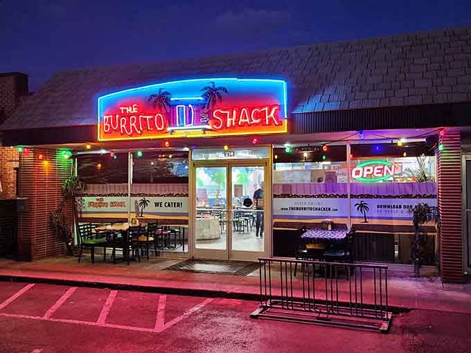 That neon glow at dusk turns The Burrito Shack into a beacon for anyone within miles craving something delicious.