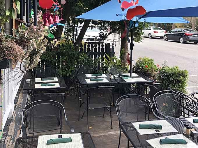 Those outdoor tables under cheerful umbrellas are where brunches turn into three-hour affairs and nobody minds one bit.