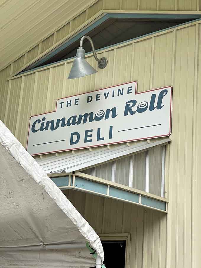 The vintage-style sign announces your arrival at Columbia's cinnamon roll headquarters, where breakfast magic happens daily.