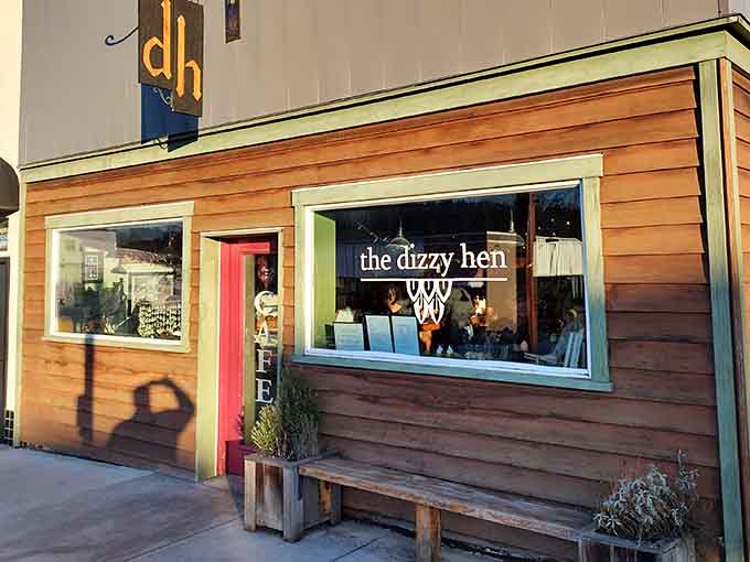 The Dizzy Hen's entrance at golden hour, practically glowing with the promise of exceptional breakfast waiting inside.