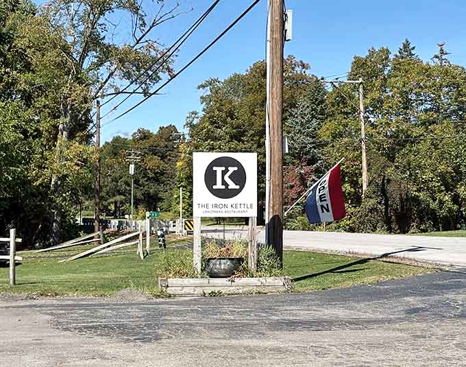 Simple roadside sign marks the spot where locals know to turn for breakfast worth bragging about.