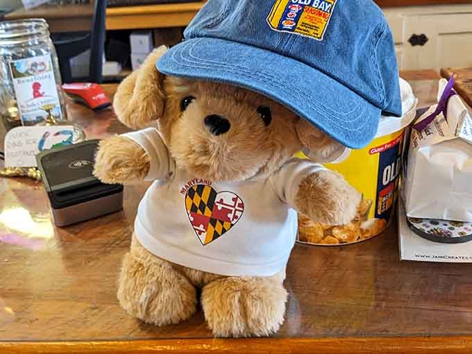 This Old Bay-capped teddy bear wearing a Maryland heart knows what's up&mdash;state pride runs deep here.