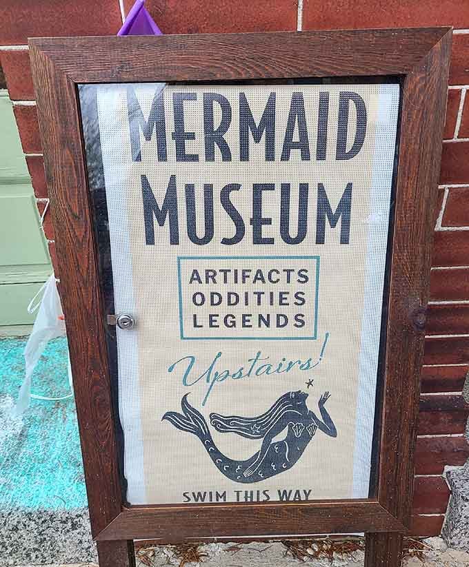 When a sign promises artifacts, oddities, and legends upstairs, you know the real adventure is just beginning up those steps.