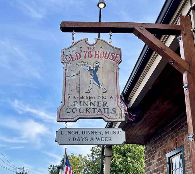 The hanging sign proudly announces what's been true since before the Declaration of Independence was even signed here.