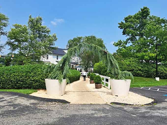 The entrance sets the tone: manicured, welcoming, and just fancy enough to make you check if you're dressed appropriately.