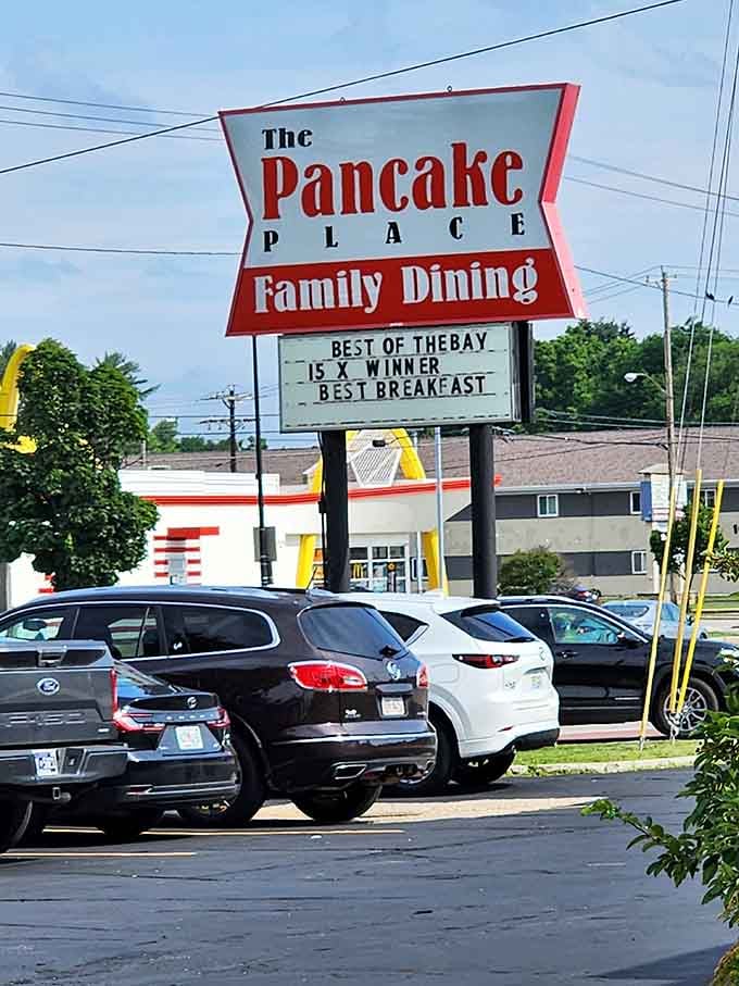 That vintage sign practically screams "family dining" and "portions that'll make you question your ambition" simultaneously.
