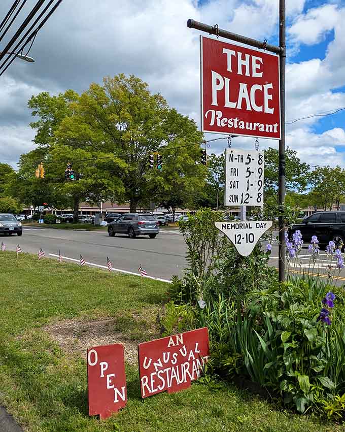 This sign promises an unusual restaurant experience, and brother, it delivers on that promise in the best possible way.