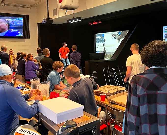 When the whole crew shows up for simulator golf, you know you've found something special worth celebrating together.