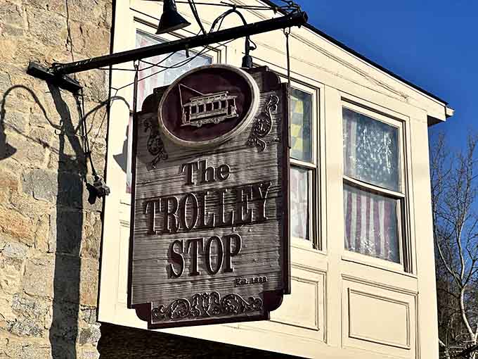 The vintage trolley sign hanging outside announces you've arrived somewhere worth remembering and revisiting soon.