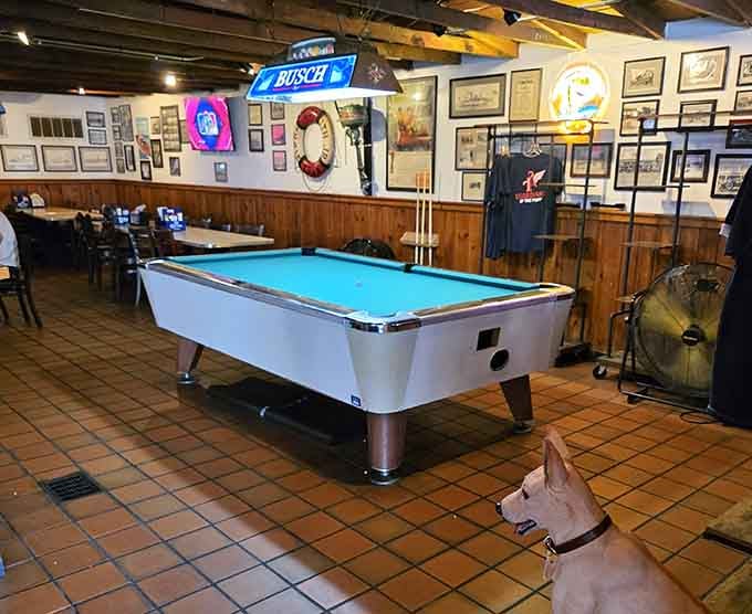 Pool table ready for action, because great food and friendly competition have always been perfect companions.