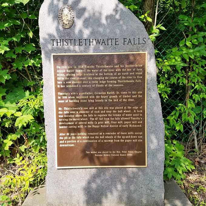 This historical marker shares the fascinating story of the mills that once harnessed these waters.