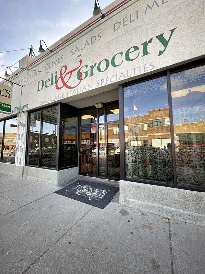 The entrance to Tony's, where ordinary people walk in and overstuffed sandwich enthusiasts waddle out, completely satisfied.
