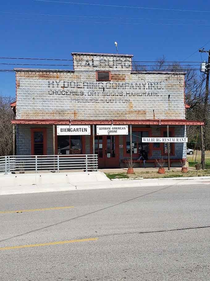 The historic building stands proudly on a quiet street, a culinary beacon in this tiny Hill Country town.