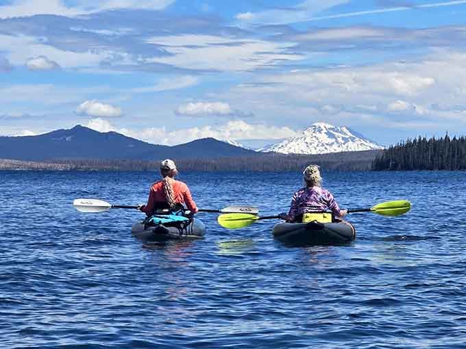 Kayaking here feels like floating on air, with mountain views and water clarity that makes depth perception impossible.
