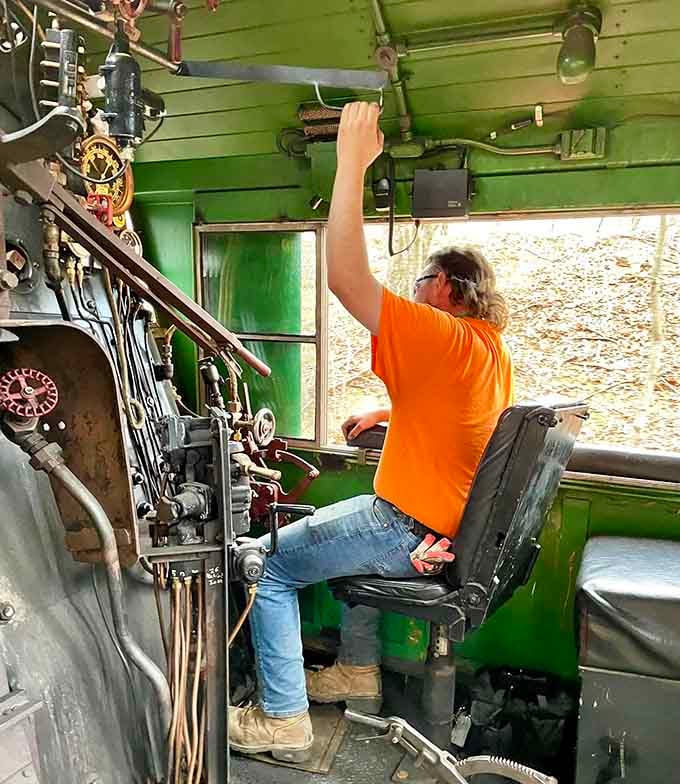Inside the engineer's domain, where levers and gauges control tons of steel climbing through Allegheny mountain passes.