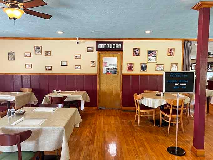 Clean white tablecloths and comfortable seating await diners ready to embark on an all-you-can-eat journey of pure delicious satisfaction and joy.