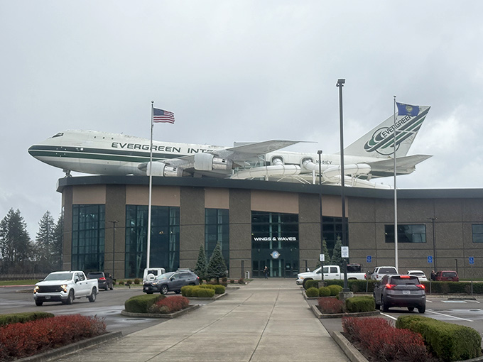 Even on Oregon's grayest days, that 747 on the roof reminds you there's tropical fun waiting inside.