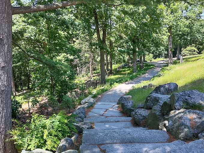 Stone-lined pathways wind through the grounds, inviting you to wander and discover what's around each bend.