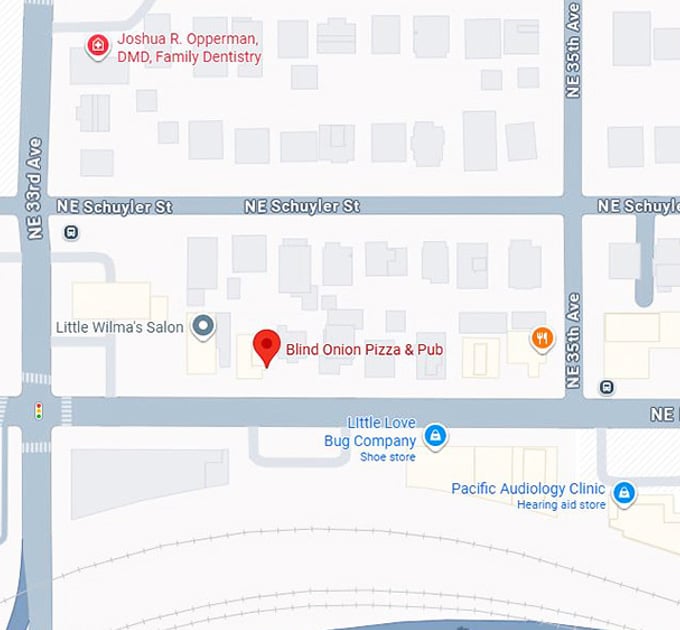 16. blind onion pizza & pub (3345 ne broadway) map