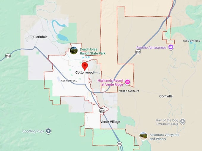 16. cottonwood, az map