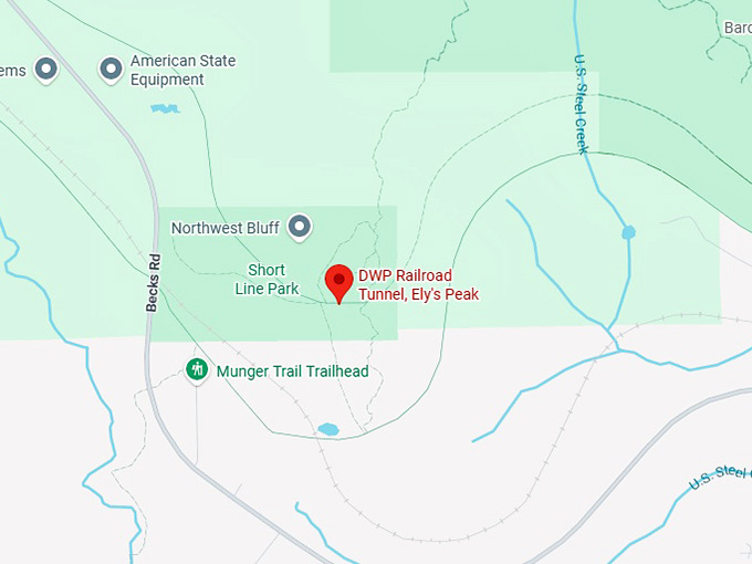 16. dwp railroad tunnel, ely's peak map