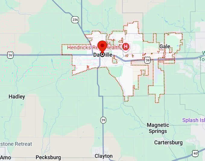 16. danville, in map