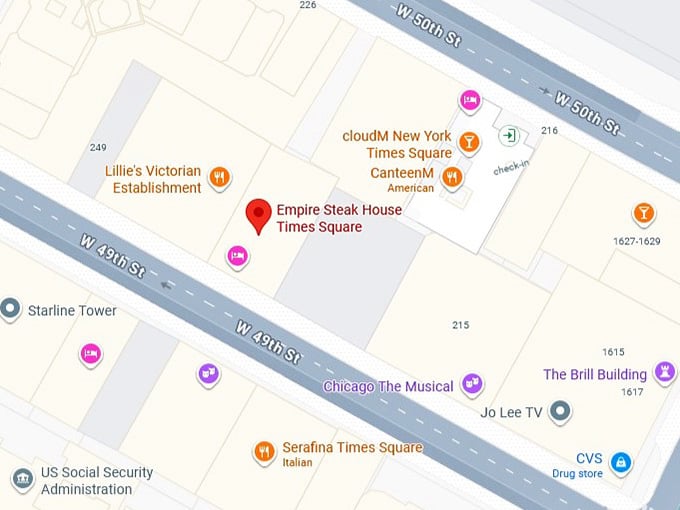 16. empire steak house times square's map