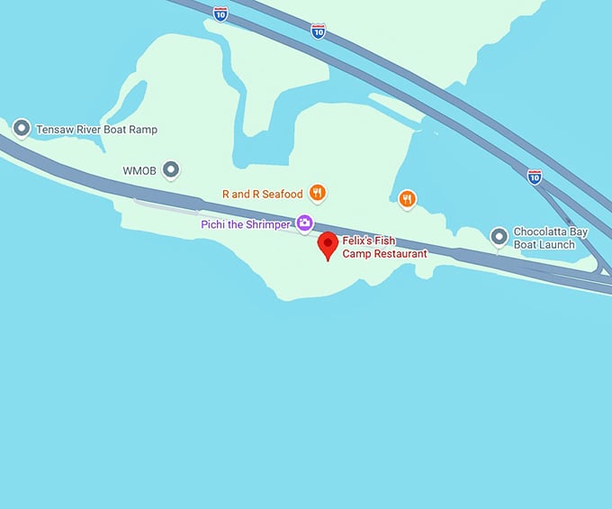 16. felix's fish camp restaurant map