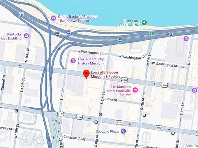 16. louisville slugger museum & factory map