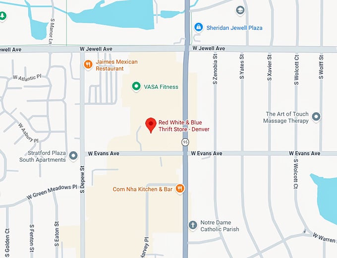 16. red white & blue thrift store denver map
