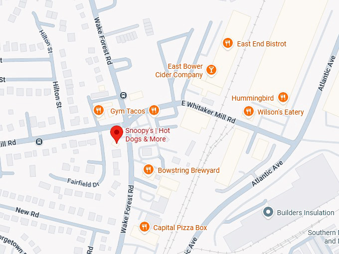 16. snoopy's hot dogs & more (1931 wake forest rd) map