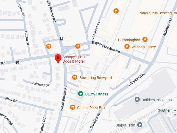 16. snoopy's hot dogs & more (1931 wake forest rd) map