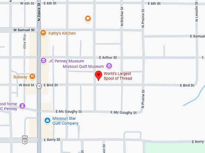 16. world's largest spool of thread map