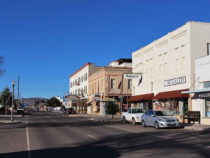Alpine's downtown stretches under that impossibly blue sky, where historic buildings meet mountain air and time slows down.