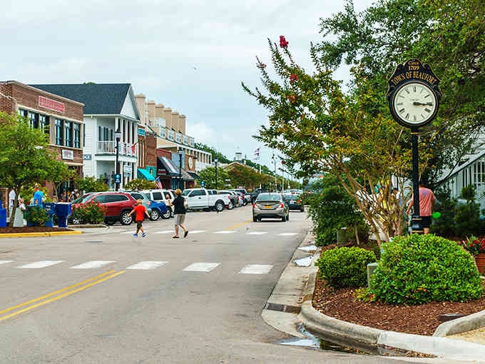 That classic street clock tells you this coastal town values tradition as much as fresh seafood and salty air.