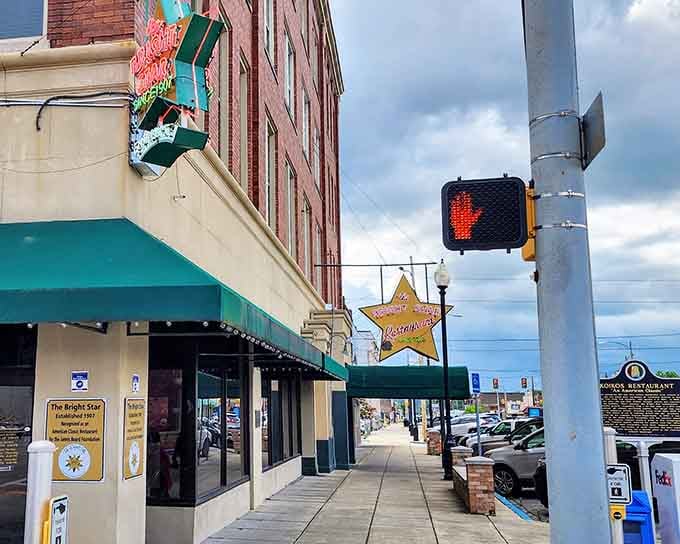 That golden star shining above the green awning isn't just decoration—it's a beacon guiding hungry folks to greatness.