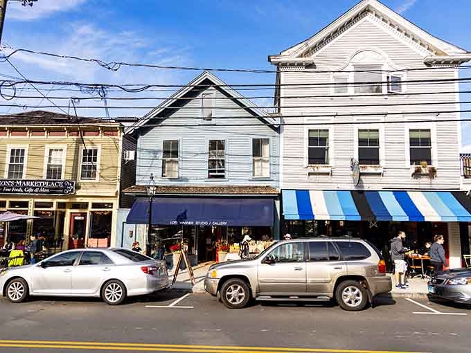 Those cheerful blue-and-white awnings practically wave you inside like an old friend with fresh-baked pie.