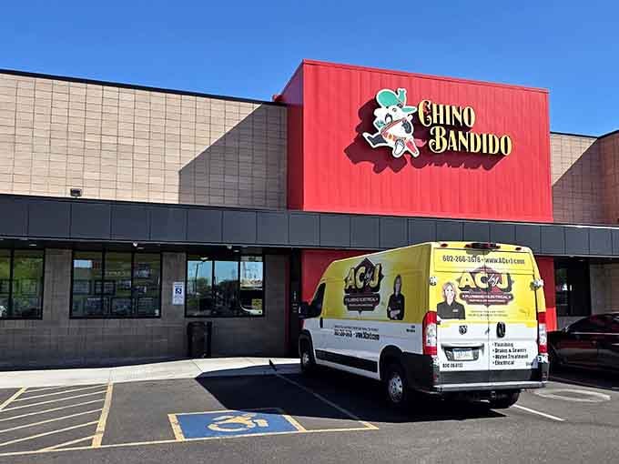 That bold red facade announces something special is happening inside this unassuming strip mall location.