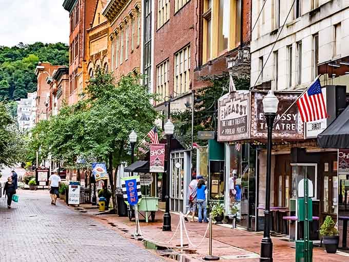 Cumberland's pedestrian mall buzzes with life, where brick sidewalks and historic storefronts create an irresistible downtown charm.