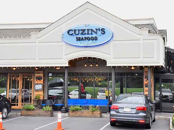 That glowing blue sign beckons like a lighthouse guiding hungry seafood lovers to their delicious destination inland.