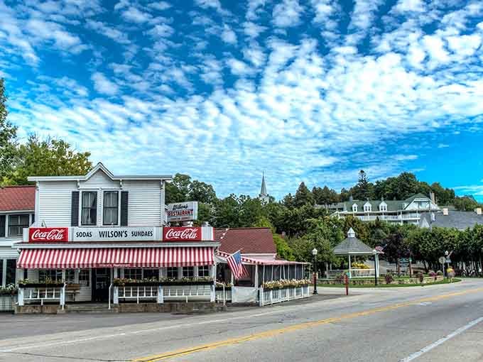 That red-striped awning and white clapboard charm make Wilson's look like a Norman Rockwell painting come to life.