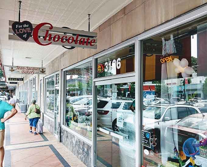 That sweeping red "Chocolate" sign practically pulls you off the sidewalk like a tractor beam of deliciousness.