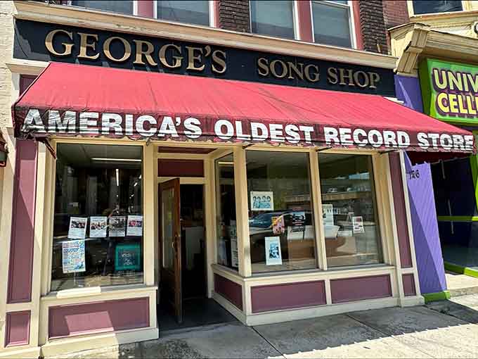 That bold red awning proudly declares this shop's incredible claim to fame as America's oldest record store.
