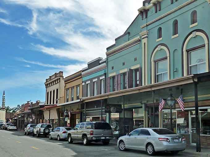 Gold Rush architecture painted in cheerful colors lines these streets where history meets affordability beautifully.