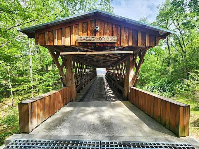 That tunnel of wooden beams beckons you forward into a cooler, shadier world from simpler times.